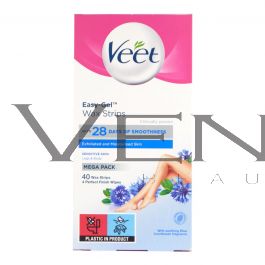 Veet Easy-Gel Waxstrips Kit Sensitive Skin Legs & Body 40s+ 4 Wipes